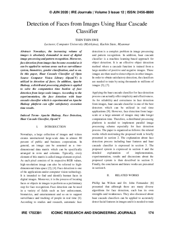 Pdf Detection Of Faces From Images Using Haar Cascade Classifier