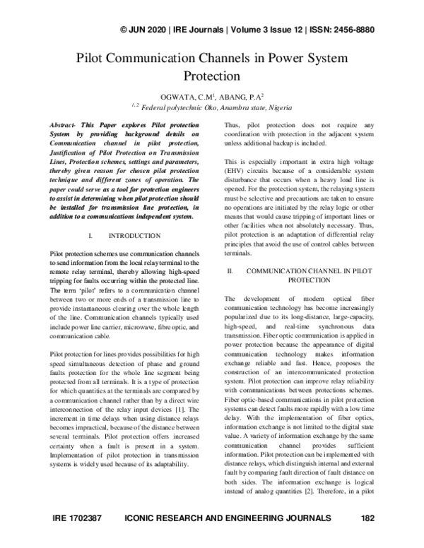(PDF) Pilot Communication Channels in Power System Protection