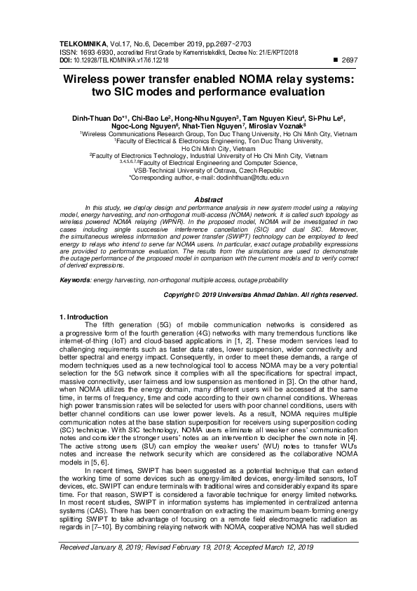 Pdf Wireless Power Transfer Enabled Noma Relay Systems Two Sic Modes And Performance Evaluation