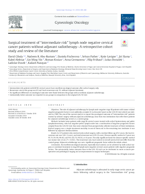 (PDF) Surgical treatment of "intermediate risk" lymph node negative cervical cancer patients ...