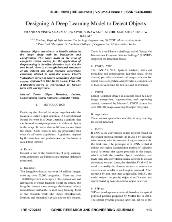 (PDF) Designing A Deep Learning Model to Detect Objects