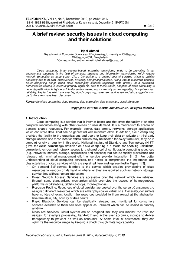 (PDF) A brief review: security issues in cloud computing and their ...