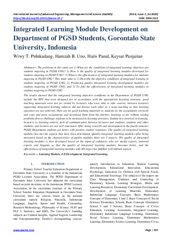 (PDF) Integrated Learning Module Development on Department of PGSD ...