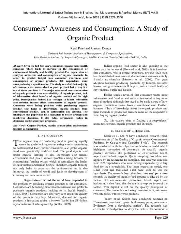 (PDF) Consumers' Awareness and Consumption: A Study of Organic Product