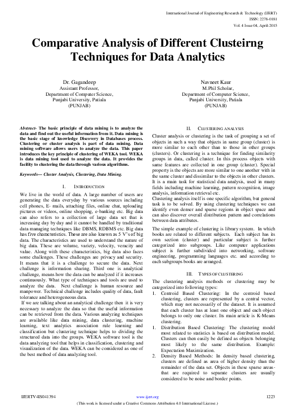 (PDF) IJERT-Comparative Analysis of Different Clusteirng Techniques for ...