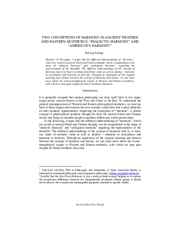 (PDF) Two Conceptions of Harmony in Ancient Western and Eastern ...
