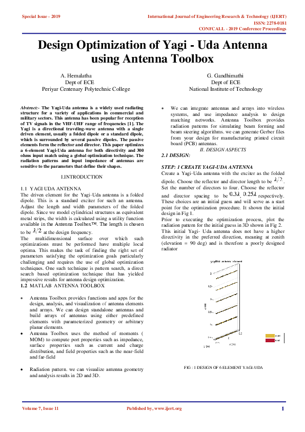(PDF) IJERT-Design Optimization of Yagi -Uda Antenna using Antenna Toolbox
