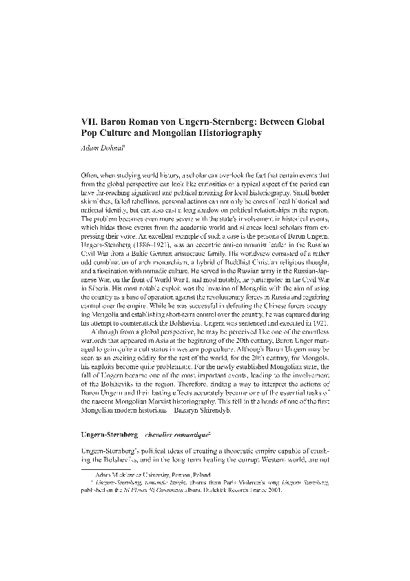 (PDF) Baron Roman von Ungern-Sternberg: Between Global Pop Culture and ...