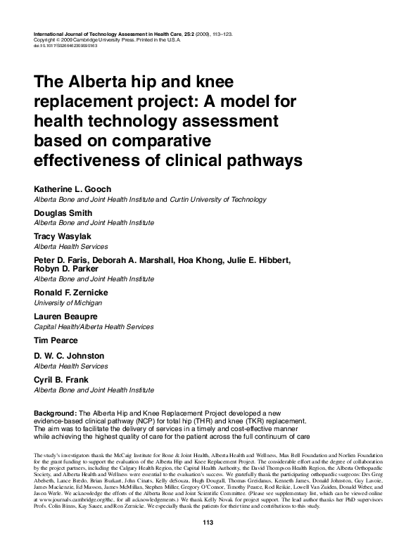 (PDF) The Alberta hip and knee replacement project: A model for health ...