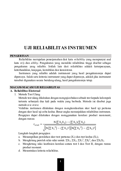 (PDF) UJI RELIABILITAS INSTRUMEN