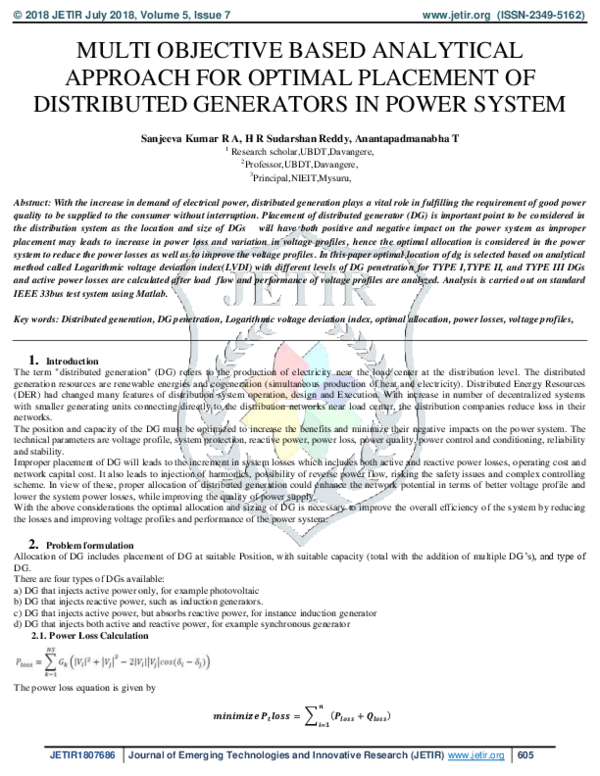 Pdf Multi Objective Based Analytical Approach For Optimal Placement