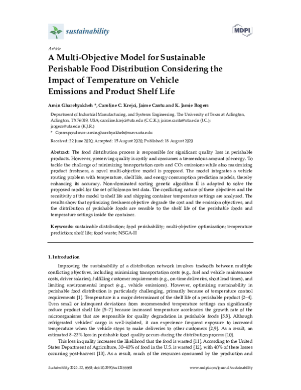Pdf A Multi Objective Model For Sustainable Perishable Food