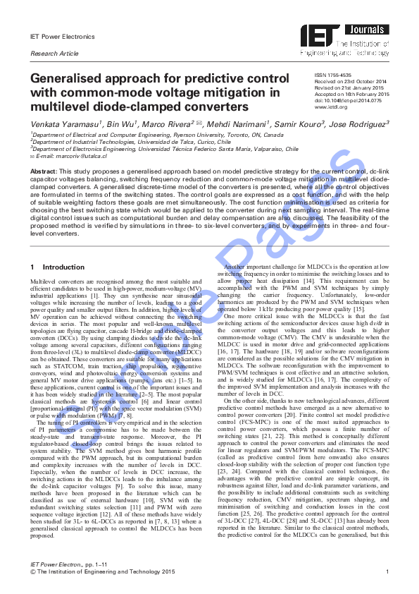Pdf Generalised Approach For Predictive Control With Common Mode Voltage Mitigation In