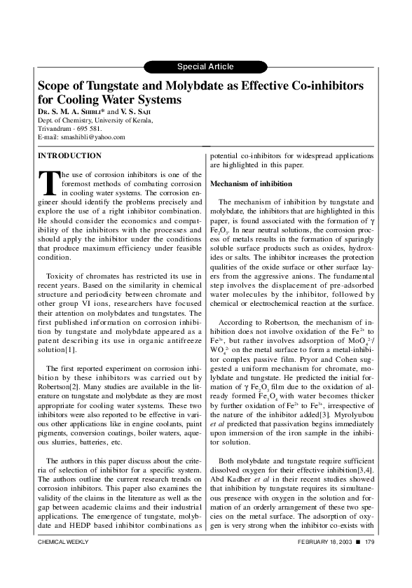 (PDF) Scope of tungstate and molybdate as co-inhibitors for mild steel ...
