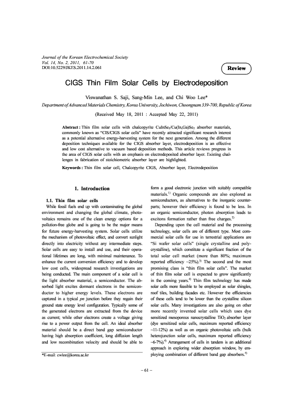 (PDF) CIGS solar cells by electrodeposition