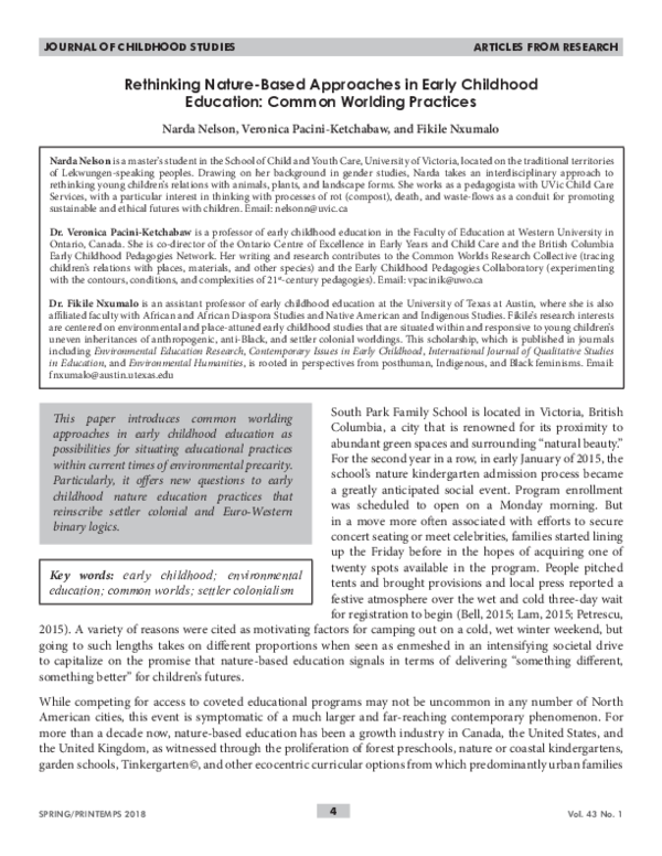 (PDF) Rethinking Nature-Based Approaches in Early Childhood Education ...