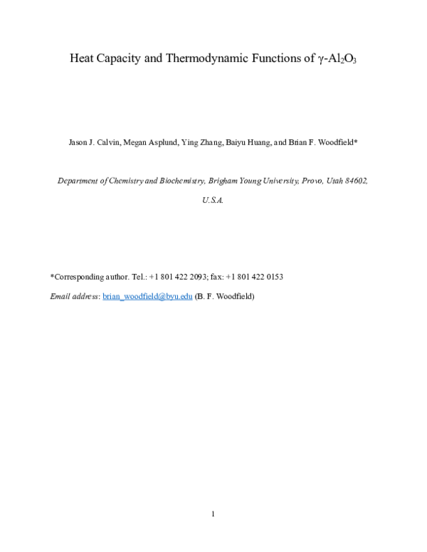 (PDF) Heat capacity and thermodynamic functions of γ-Al2O3