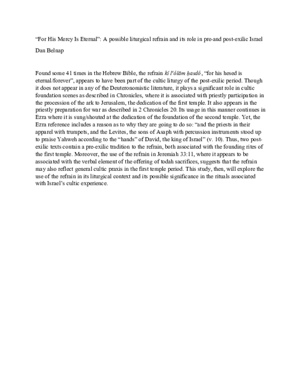 (DOC) "For His Mercy Is Eternal": A possible liturgical refrain and its ...