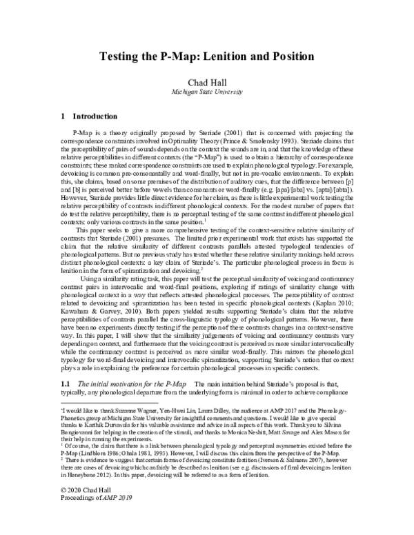 (PDF) Testing the P-Map: Lenition and Position (Published version)