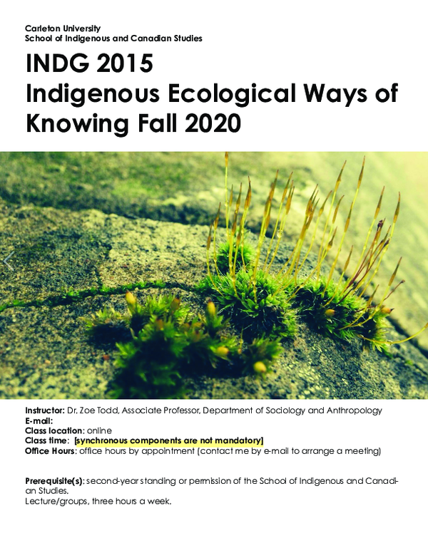 (PDF) INDG 2015 Indigenous Ecological Ways of Knowing Fall 2020