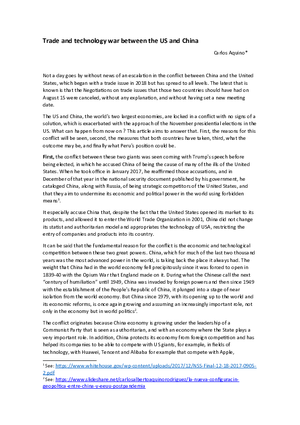 (DOC) Trade and technology war between the US and China