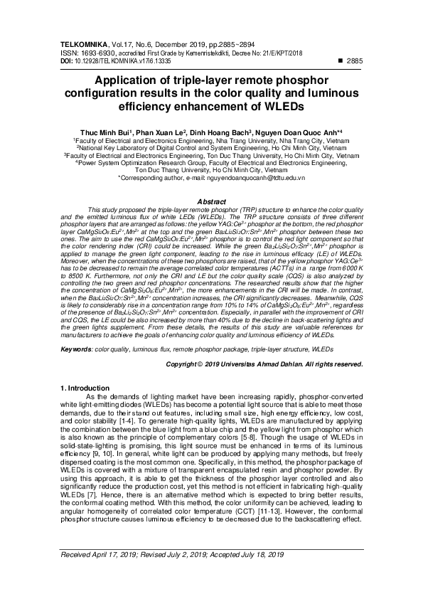 Pdf Application Of Triple Layer Remote Phosphor Configuration Results In The Color Quality And