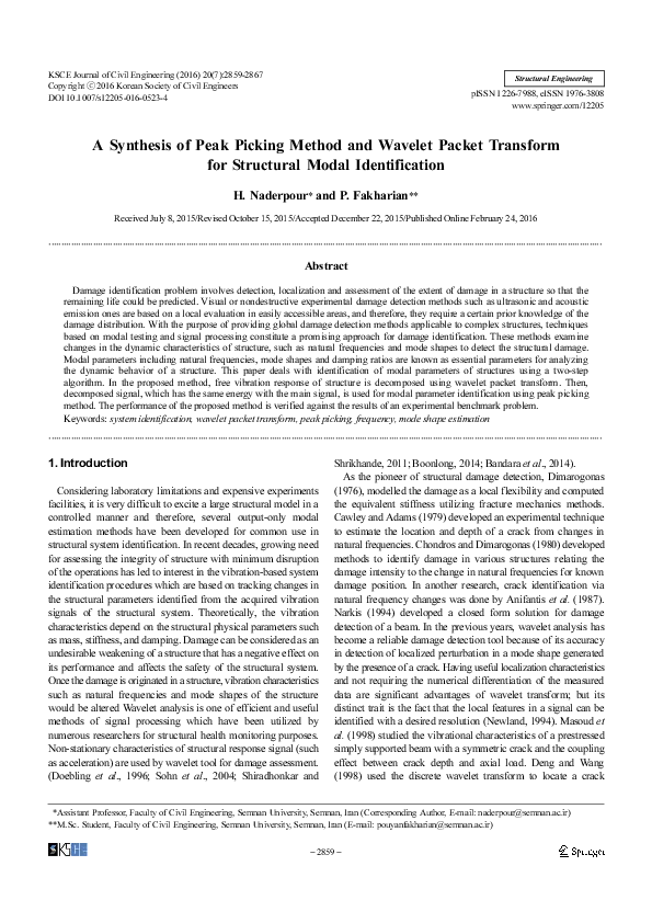 (PDF) A Synthesis of Peak Picking Method and Wavelet Packet Transform for Structural Modal ...