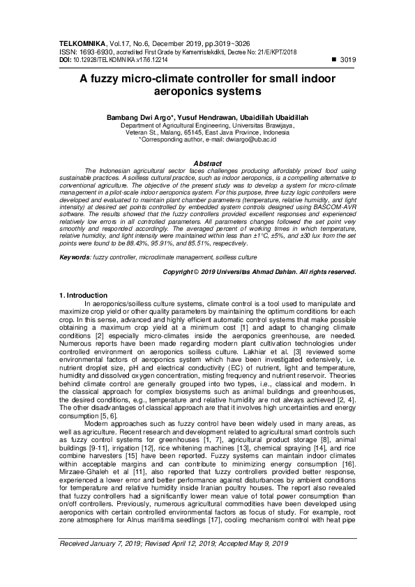 (PDF) A fuzzy micro-climate controller for small indoor aeroponics systems