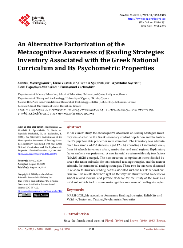 (PDF) An Alternative Factorization of the Metacognitive Awareness of ...