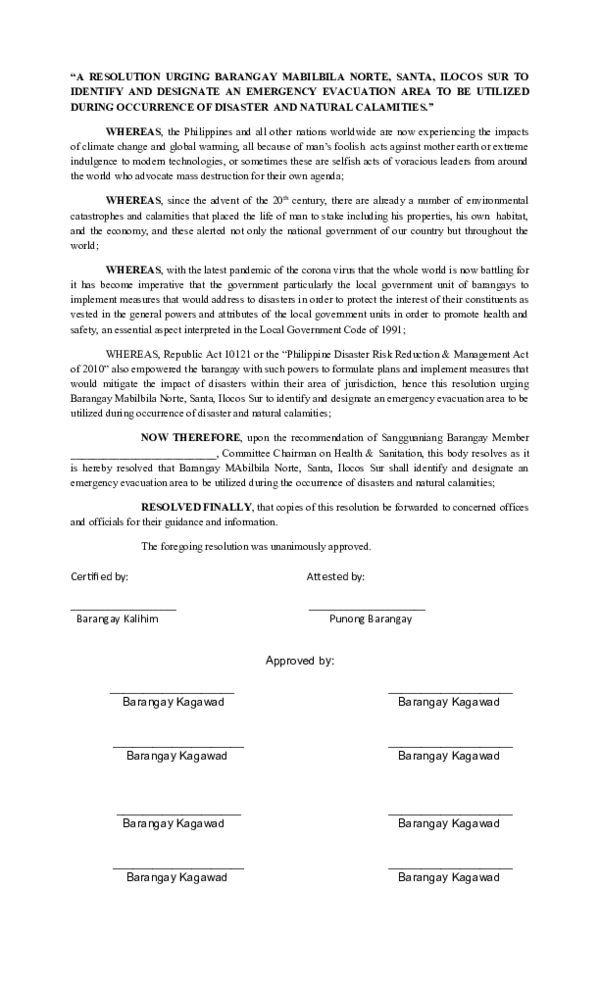 (DOC) "A RESOLUTION URGING BARANGAY MABILBILA NORTE, SANTA, ILOCOS SUR ...