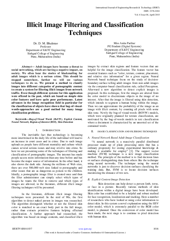 Pdf Ijert Illicit Image Filtering And Classification Techniques Ijert Journal