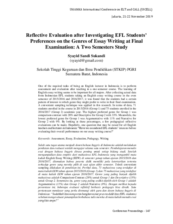 (PDF) Reflective Evaluation after Investigating EFL Students ...