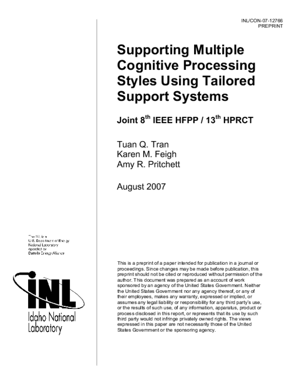 (PDF) Supporting multiple cognitive processing styles using tailored ...