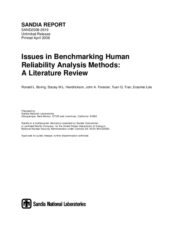 (PDF) Issues in benchmarking human reliability analysis methods: A literature review