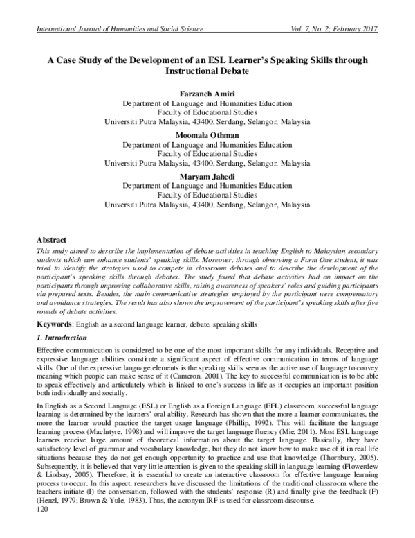 (PDF) A Case Study of the Development of an ESL Learner's Speaking ...