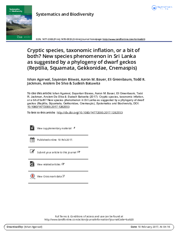 (PDF) Systematics and Biodiversity Cryptic species, taxonomic inflation ...