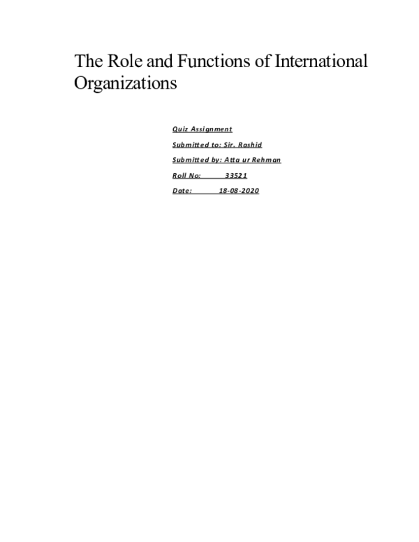 (DOC) The Role and Functions of International Organizations