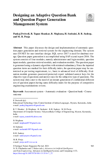 (PDF) Designing an Adaptive Question Bank and Question Paper Generation ...
