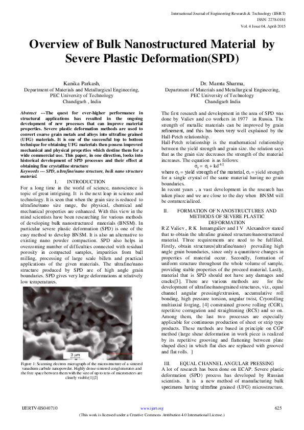 Pdf Ijert Overview Of Bulk Nanostructured Material By Severe Plastic