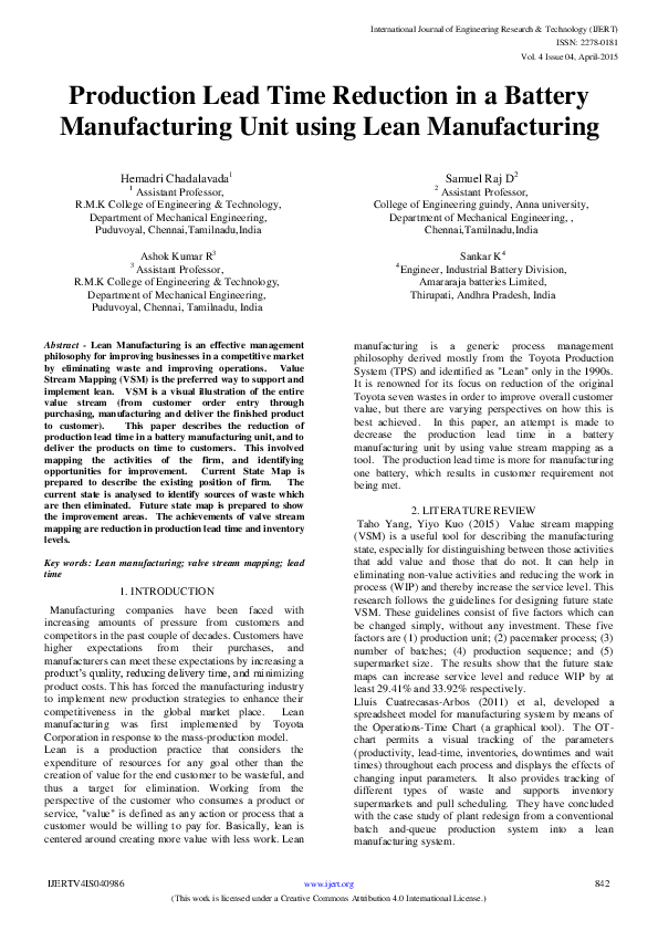 (PDF) IJERT-Production Lead Time Reduction in a Battery Manufacturing ...