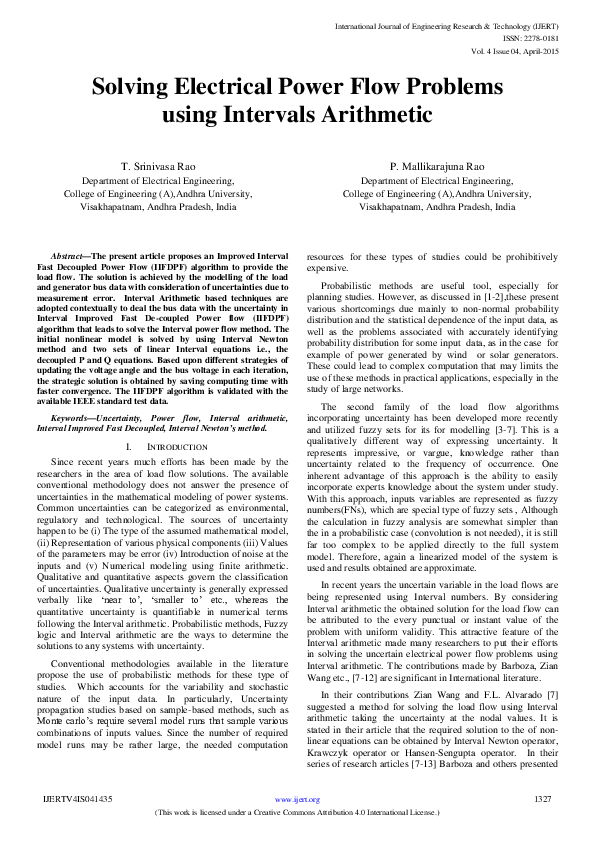 (PDF) IJERT-Solving Electrical Power Flow Problems using Intervals Arithmetic
