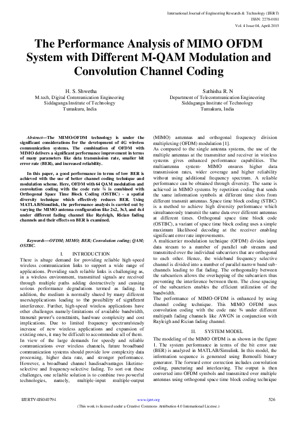 (PDF) IJERT-The Performance Analysis of MIMO OFDM System with Different M-QAM Modulation and ...