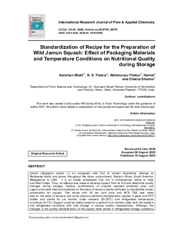 (PDF) Standardization of recipe for the preparation of wild jamun ...
