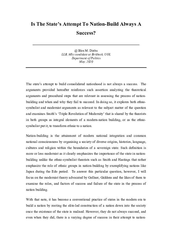 (PDF) Is The State’s Attempt To Nation-Build Always A Success?
