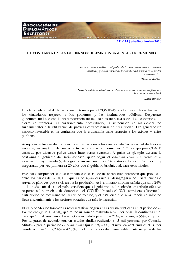 Pdf La Confianza En Los Gobiernos Dilema Fundamental En El Mundo