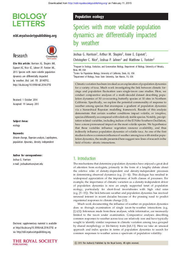 (PDF) Species with more volatile population dynamics are differentially ...