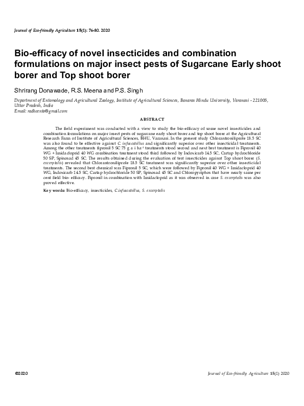 (PDF) Bio-efficacy of novel insecticides and combination formulations ...