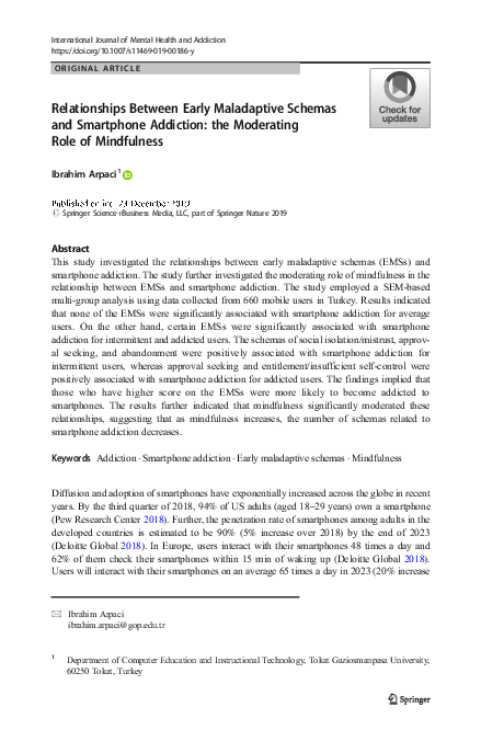 (PDF) Relationships Between Early Maladaptive Schemas and Smartphone Addiction: the Moderating ...