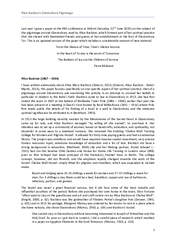 Alice Buckton's Glastonbury Pilgrimage