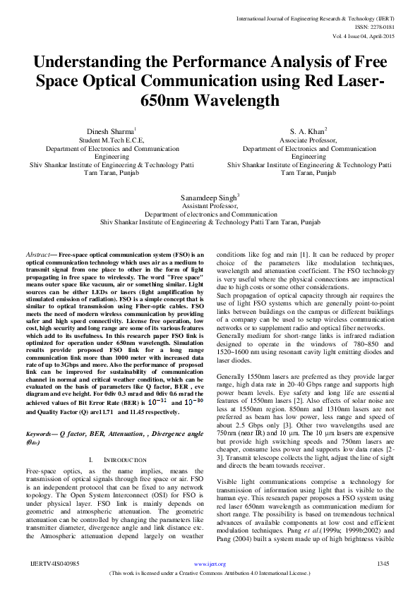 Pdf Ijert Understanding The Performance Analysis Of Free Space